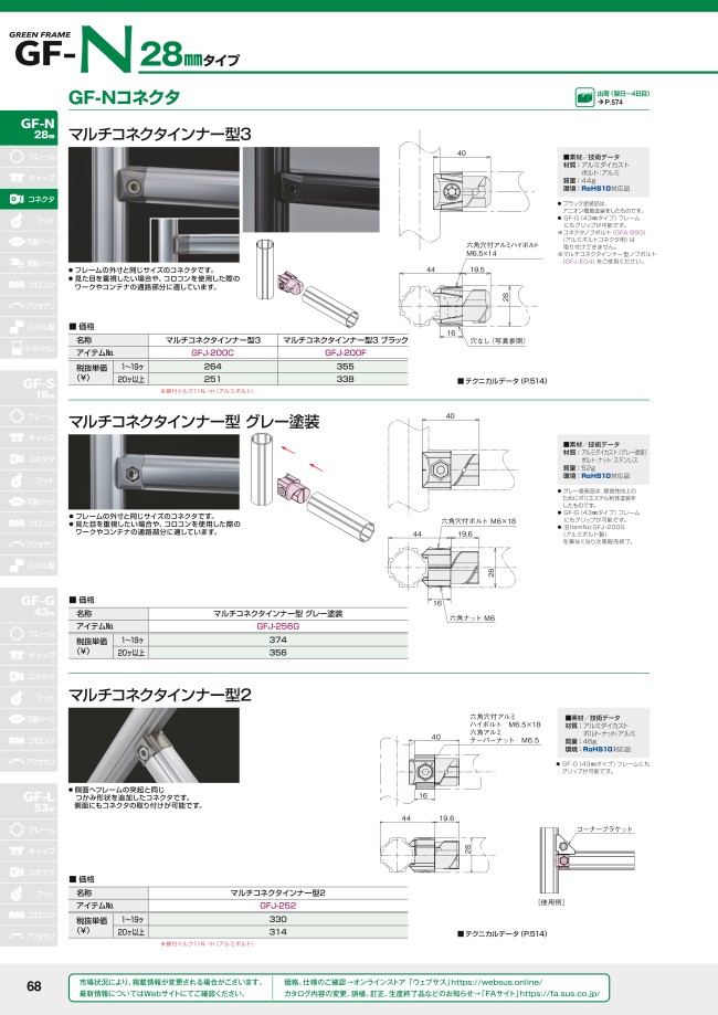 GFJ-200C | GFJマルチコネクタインナー型 | SUS（エスユーエス） | MISUMI(ミスミ)