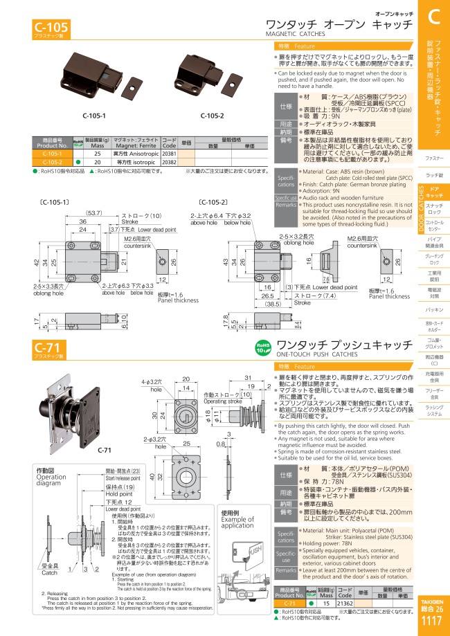C-105-1 | ワンタッチ オープンキャッチ C-105 | タキゲン製造 | MISUMI(ミスミ)