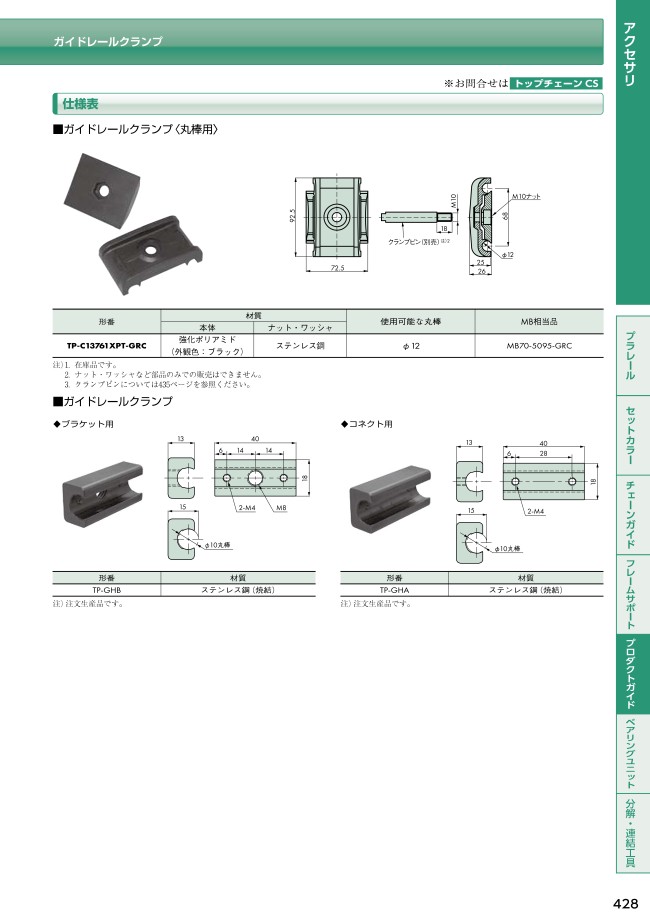 ガイドレールクランプ（丸棒用）TP-C13761XPT-GRC | ツバキ山久チエイン | MISUMI(ミスミ)