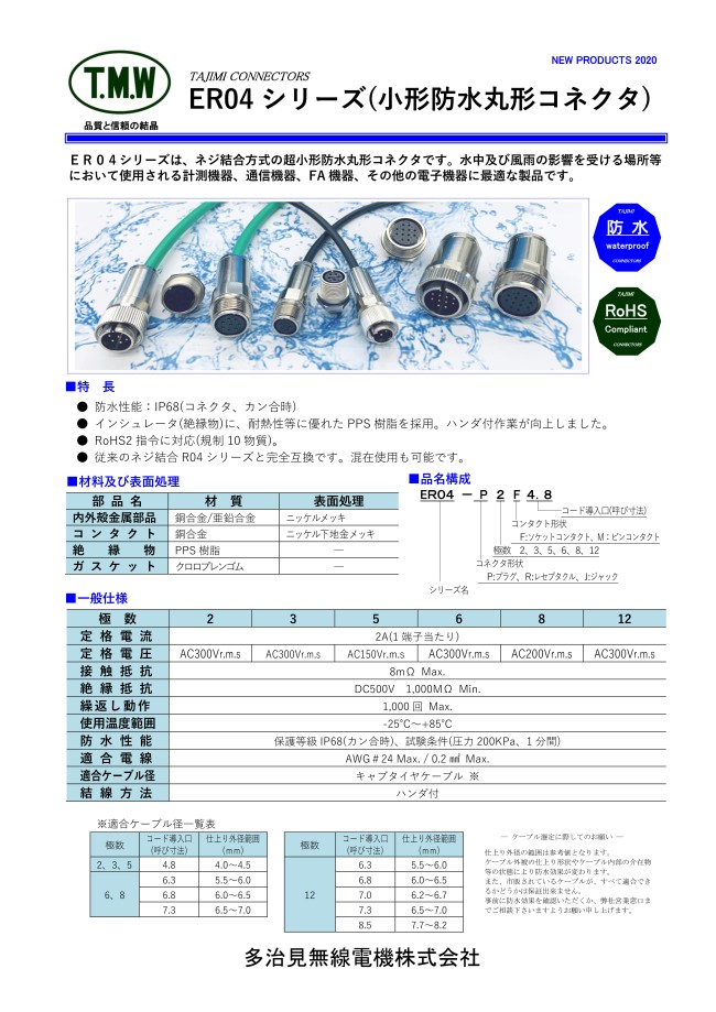 ER04シリーズ（小形防水丸形コネクタ） | 多治見無線電機 | MISUMI(ミスミ)