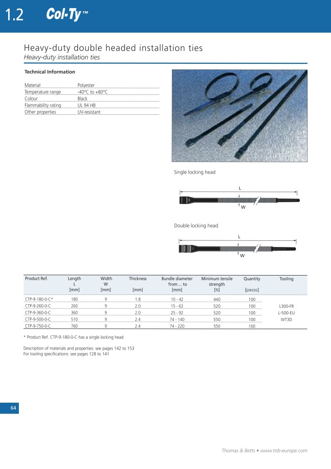 結束バンド 260 x 9 mm 黒 ポリアミド Col-Ty | ABB(THOMAS&BETTS) | MISUMI(ミスミ)