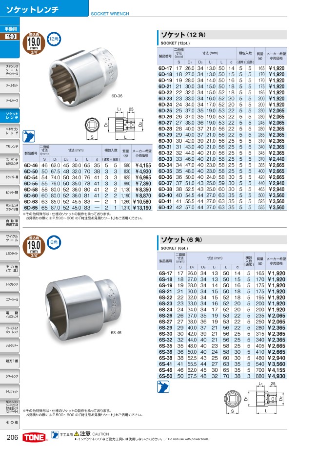 ソケット（6角） 6S | TONE | MISUMI(ミスミ)