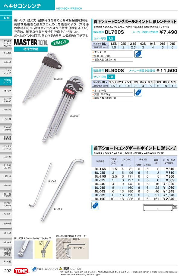 TONE 首下ショートロングボールポイントL形レンチ | TONE | MISUMI(ミスミ)