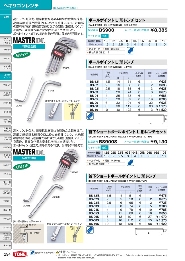 TONE 首下ショートボールポイントL形レンチ | TONE | MISUMI(ミスミ)
