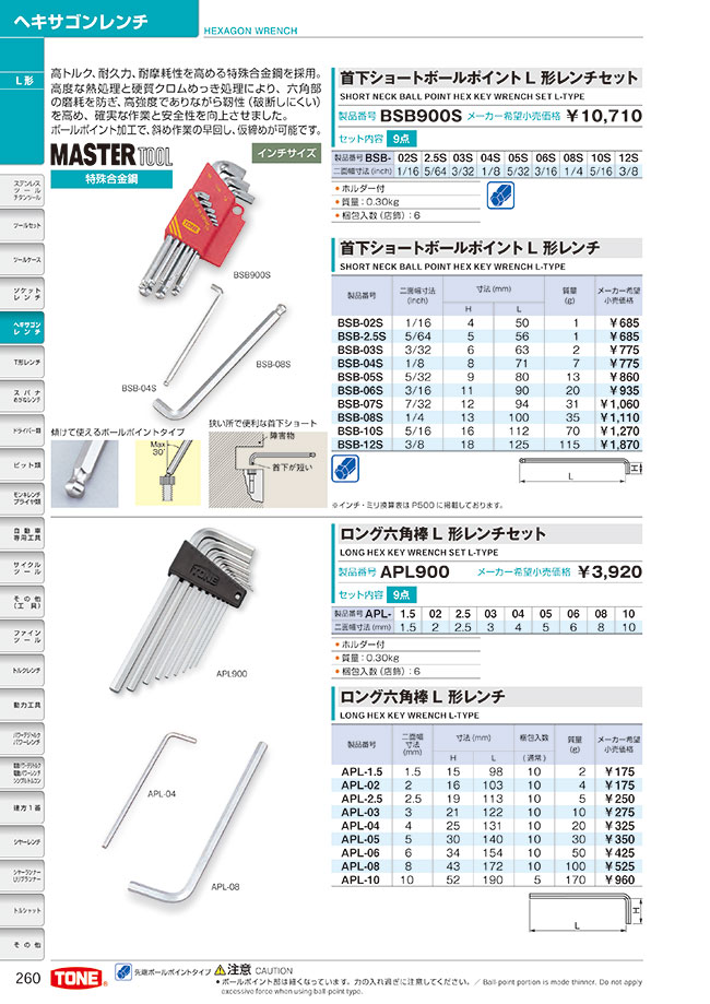 首下ショートボールポイントL形レンチセット BSB900S | TONE | MISUMI(ミスミ)