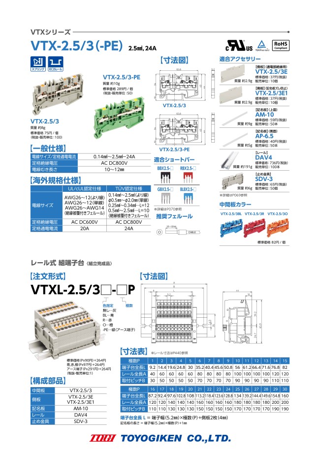 VTX-2.5/3 | 端子台 スプリングロック式 VTXシリーズ | 東洋技研 | MISUMI(ミスミ)