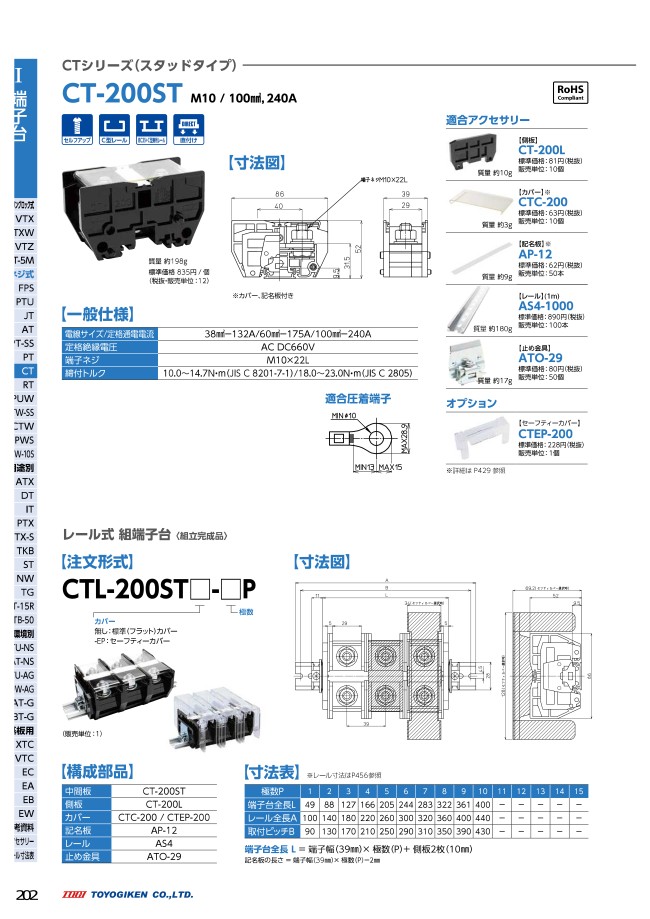 CTL-400ST-EP-7P | CTEPカバー付きレール式組端子台 CTLシリーズ スタッドボルト | 東洋技研 | MISUMI(ミスミ)