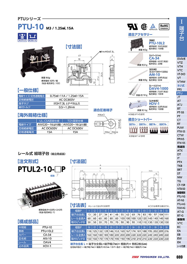 PTU-20 | レール対応端子台 PTUシリーズ | 東洋技研 | ミスミ | 391-8971